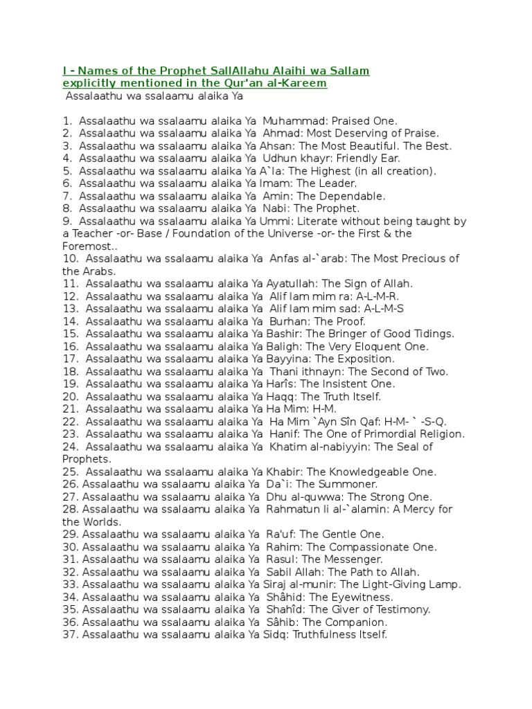 415 Names of Nabi e Pak | PDF