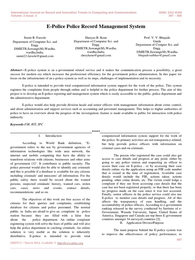 E-Police System for Public Safety | PDF | E Government | Police