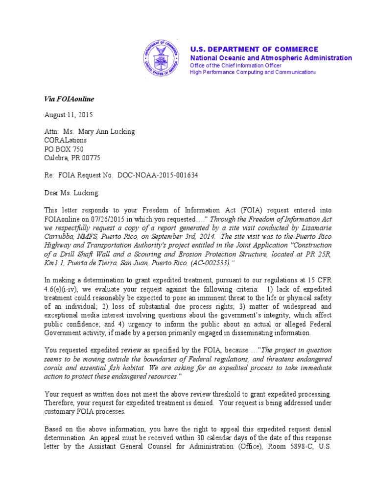 FOIAA - Expedite - DOC-NOAA-2015-001634 - Mary Ann Lucking - Expedited ...