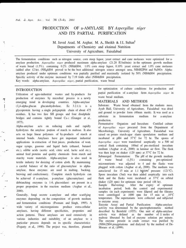 Production of A-Amylase BY Aspergillus Niger and Its Partial Purification | PDF | Yeast | Chemistry