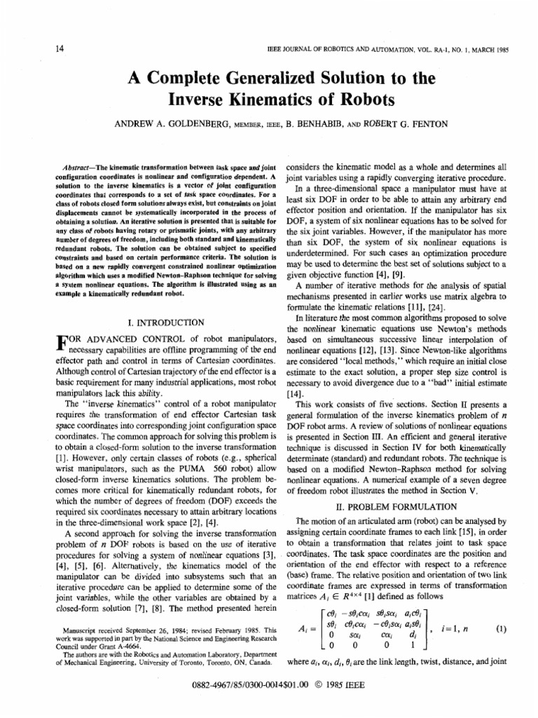 Robotics Inverse Kinematics Solution | PDF | Kinematics | Mathematical Optimization