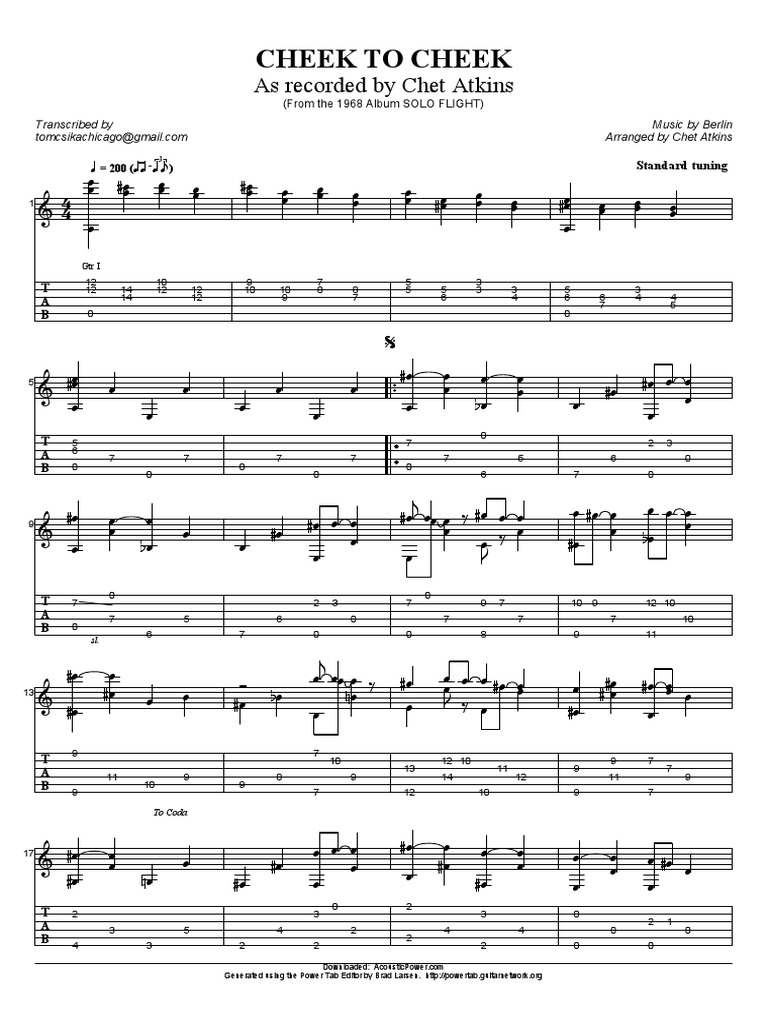 Chet Atkins: Cheek to Cheek Tab | PDF