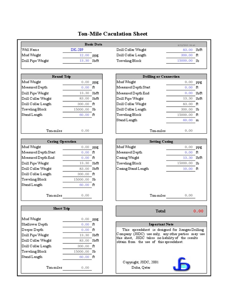 Ton-Mile Calculation Spreadsheet | PDF