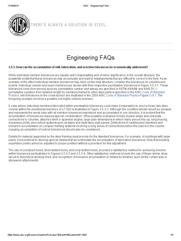 AISC - Engineering FAQs | PDF | Framing (Construction) | Engineering ...