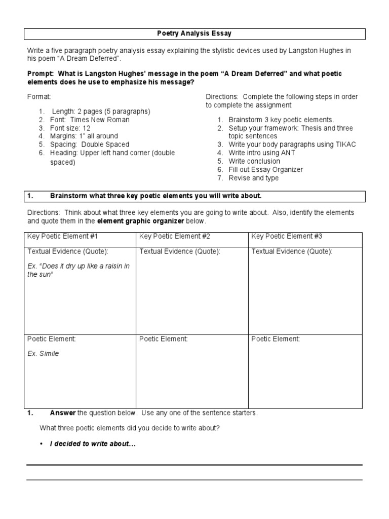 Poetry Analysis Directions (A Dream Deferred) | PDF | Poetry | Paragraph