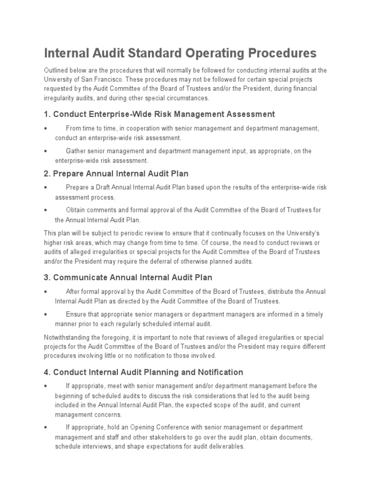 Internal Audit SOP | PDF | Internal Audit | Audit Committee