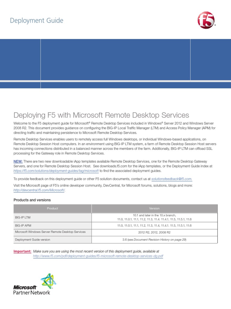 f5 Microsoft Remote Desktop Services DG | PDF | Remote Desktop Services | Transport Layer Security
