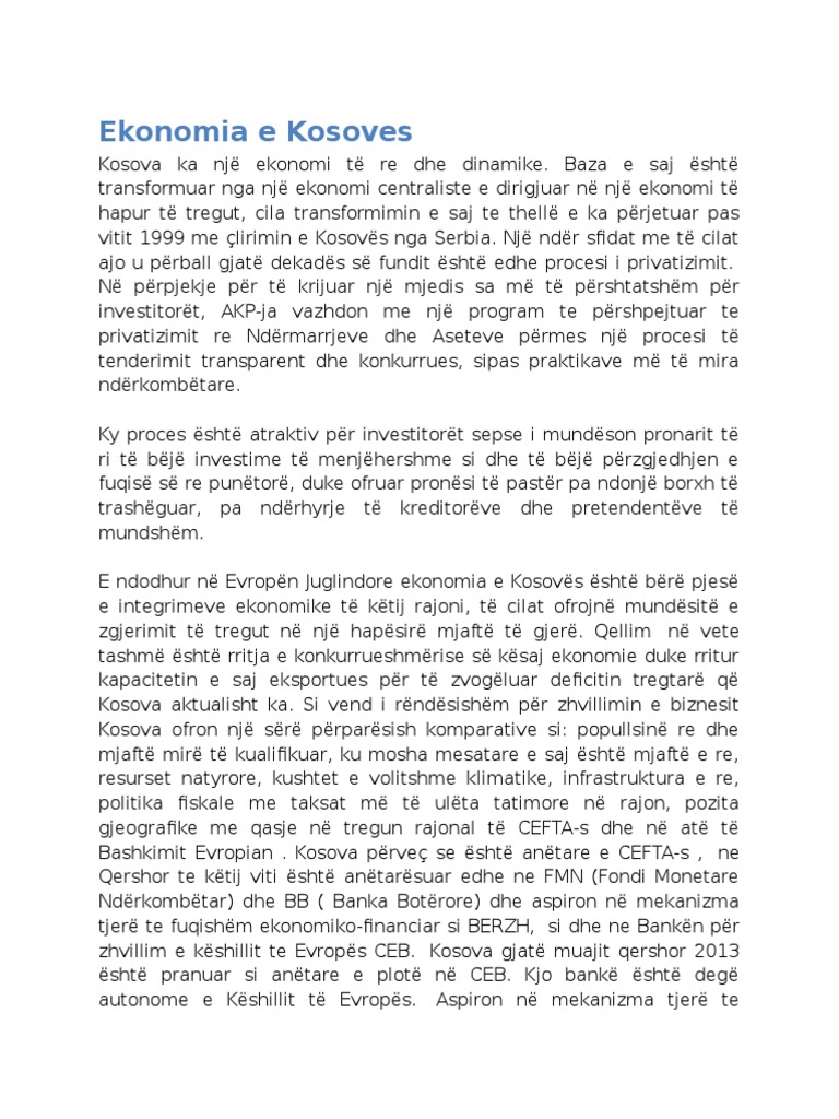 Ekonomia e Kosoves | PDF