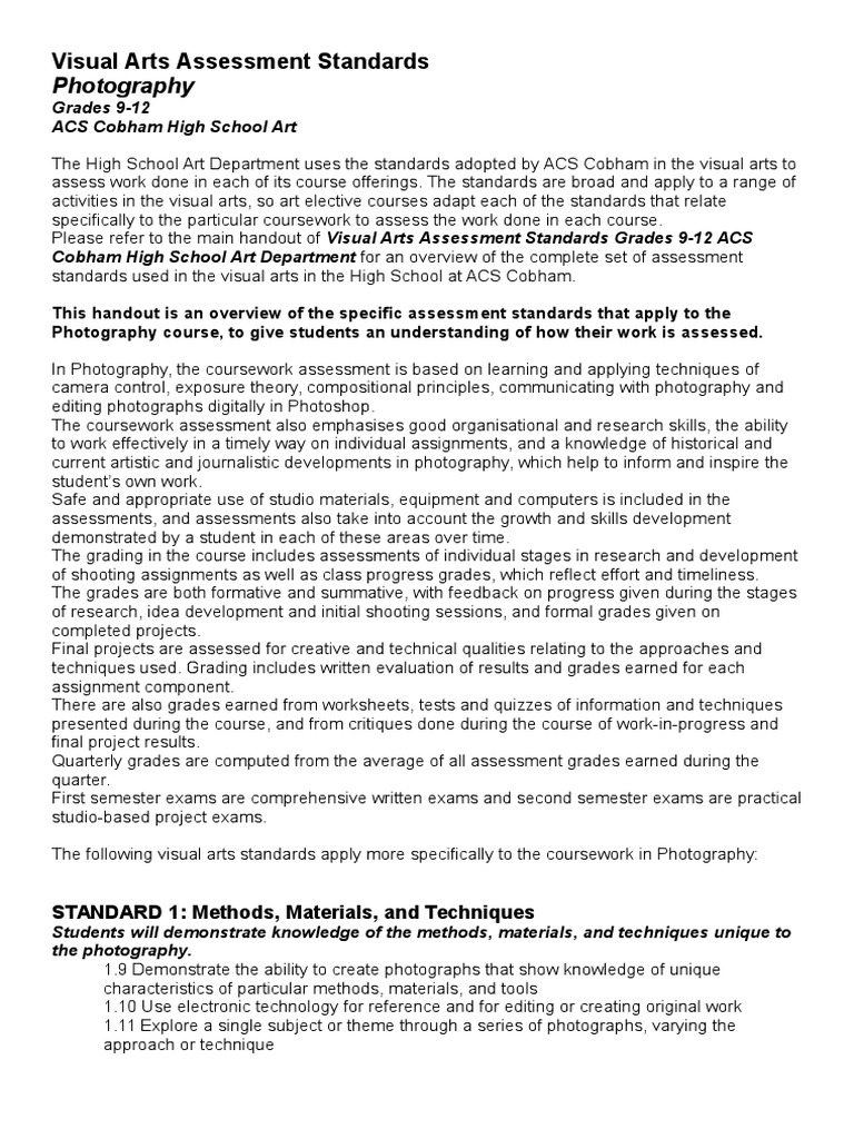 Assessment Standards Photography | PDF | Educational Assessment | Test ...