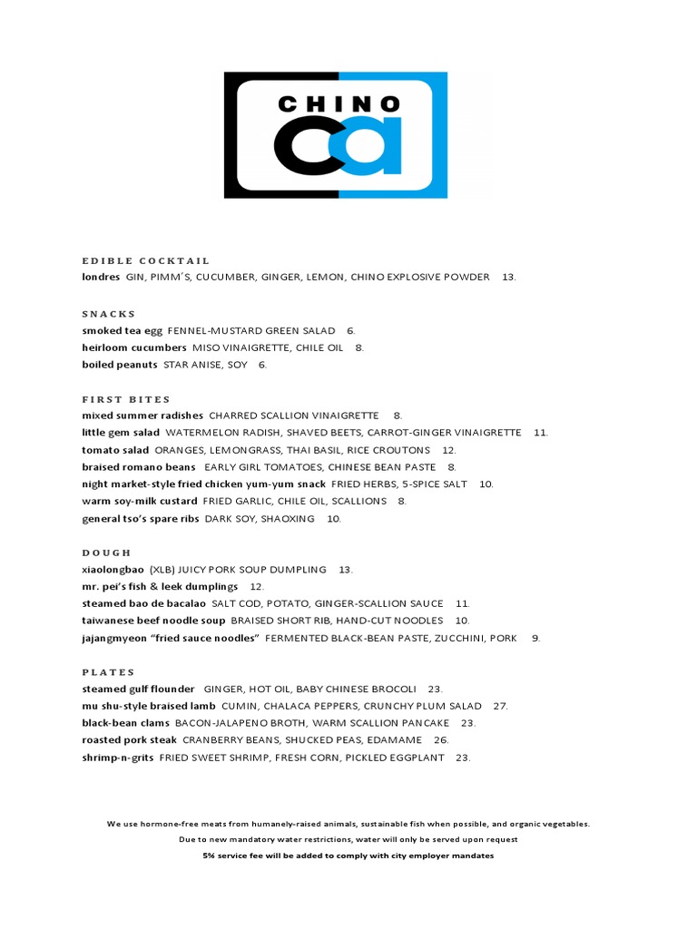 Chino Menu Aug 2015 | PDF