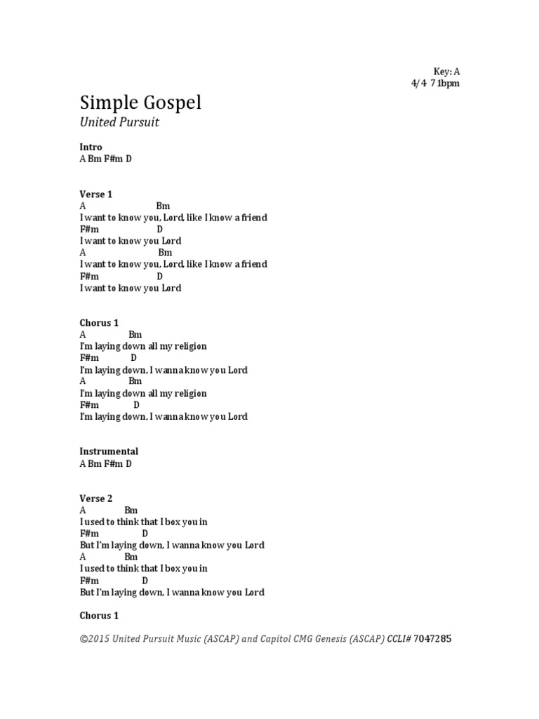 Simple Gospel Chords | Song Structure | Song Recordings