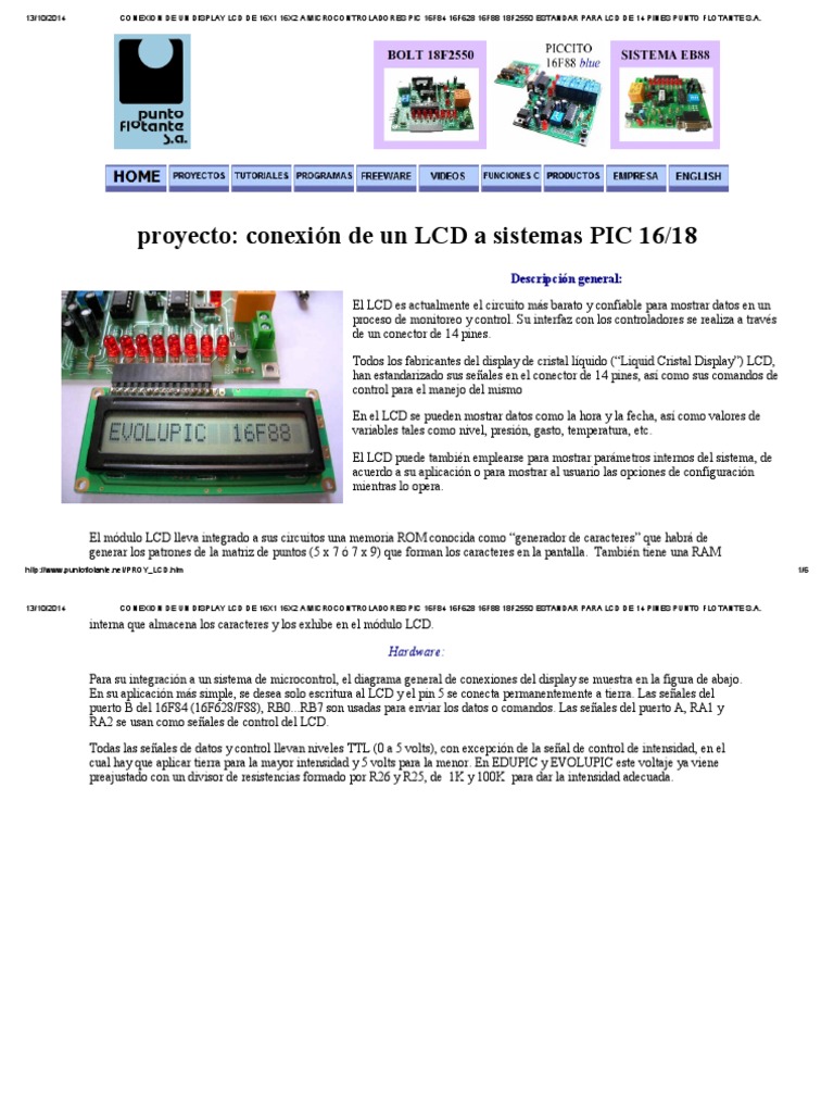 Conexion de Un Display LCD de 16X1 16X2 A Microcontroladores Pic 16F84 16F628 16F88 18F2550 ...