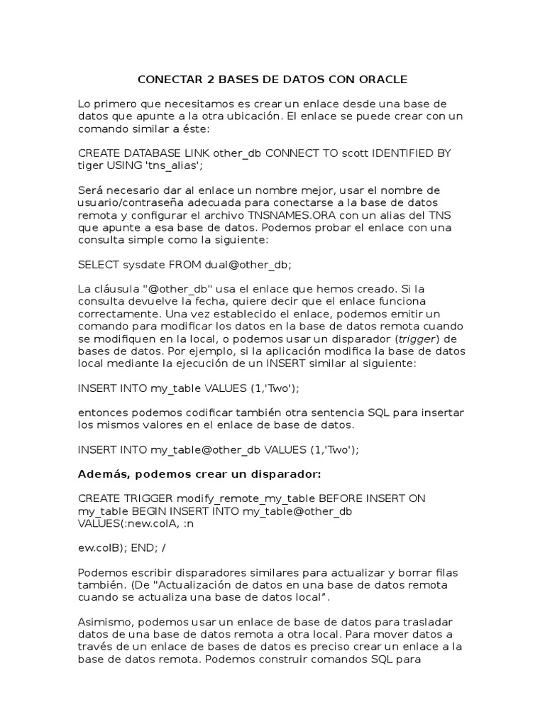 Conectar 2 Bases de Datos Con Oracle | PDF | SQL | Ingeniería Informática