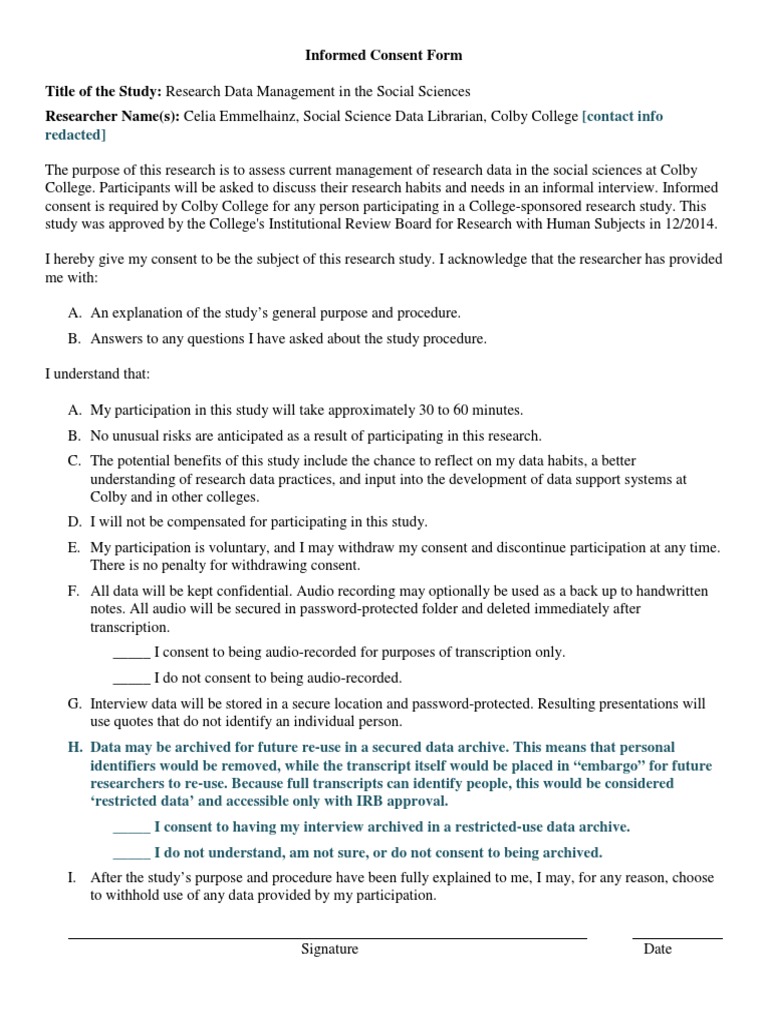 Social Sciences Data - Informed Consent For Sharing | PDF | Consent ...