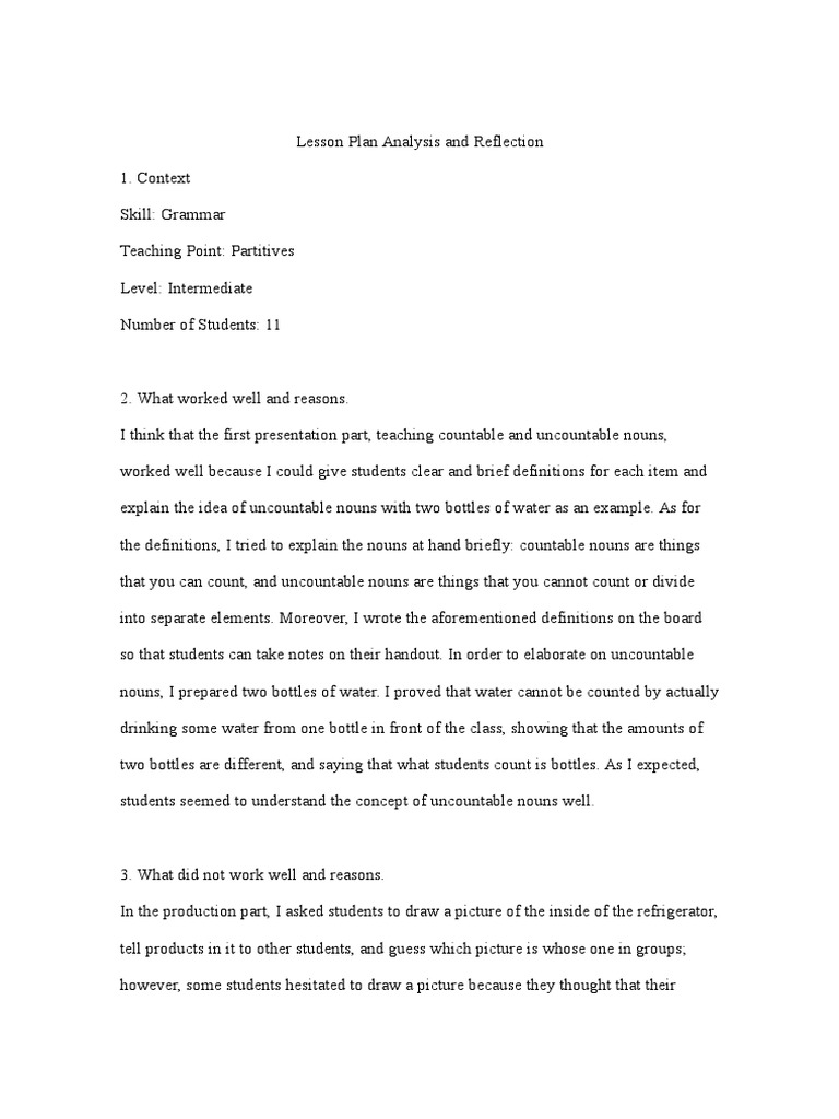 Portfolio Lesson Plan Analysis and Reflection | PDF | Noun | Lesson Plan