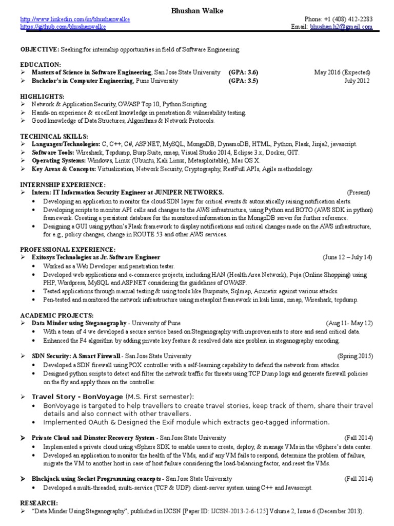 SoftwareEngineering RESUME Bhushan Walke | PDF | Python (Programming Language) | Cloud Computing