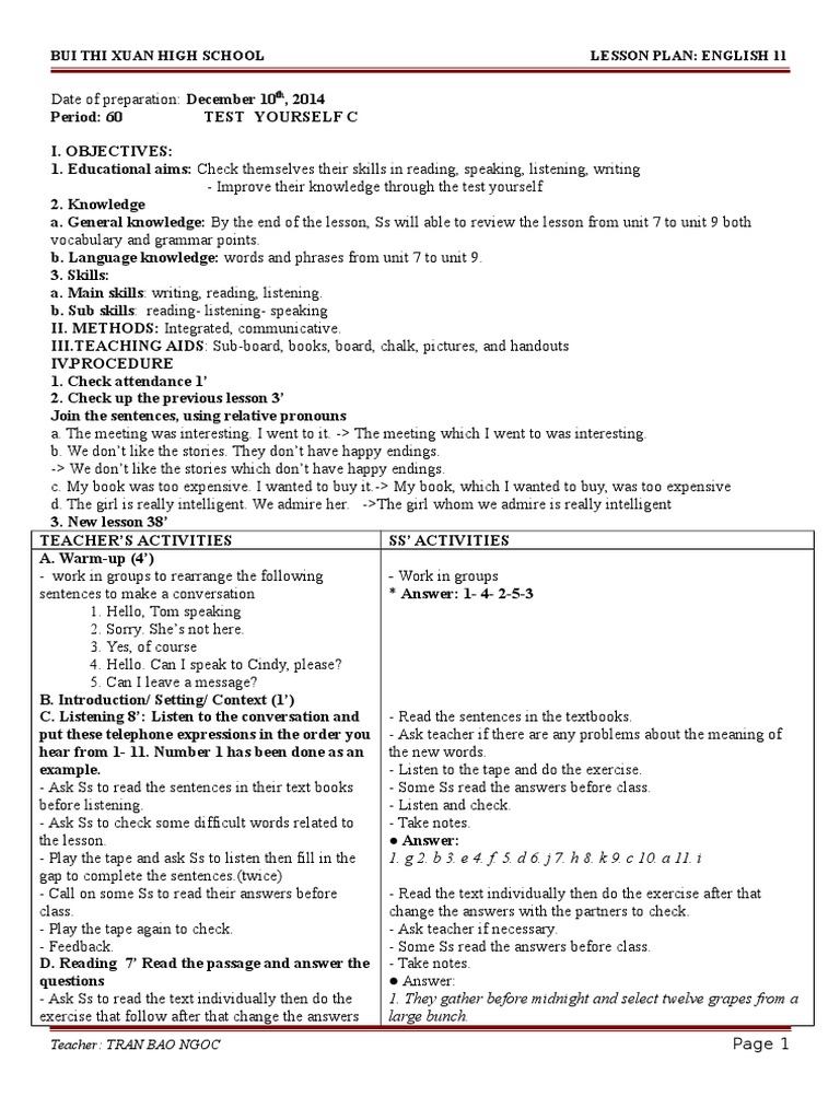 Unit 10 | PDF | Lesson Plan | Vocabulary