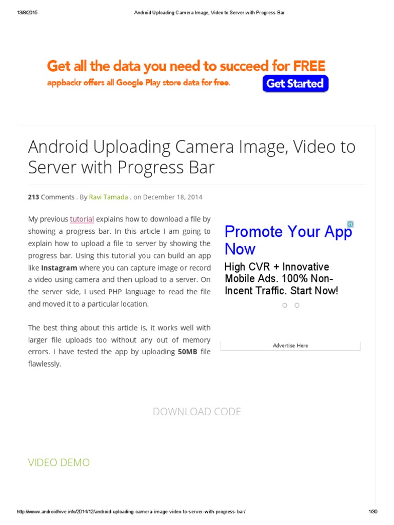 Android Uploading Camera Image, Video To Server With Progress Bar PDF ...
