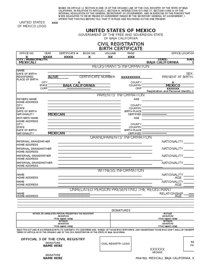 Baja California Birth Certificate Translation | Birth Certificate ...