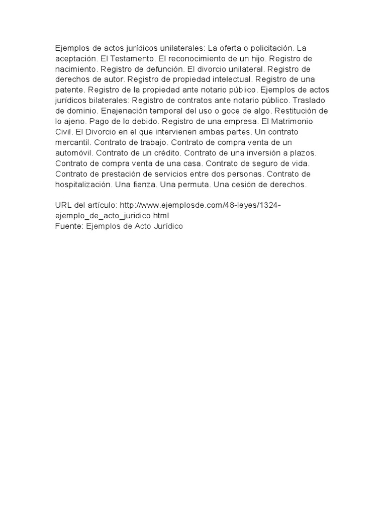 Ejemplos de Actos Jurídicos Unilaterales | PDF
