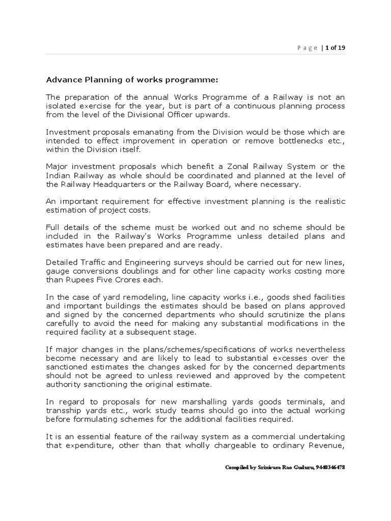 Advance Planning of Works Programme With Related Terms | PDF | Expense ...