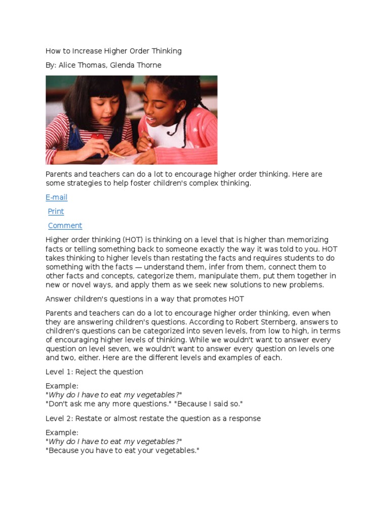 Enhancing Higher Order Thinking Skills | PDF | Metacognition | Concept