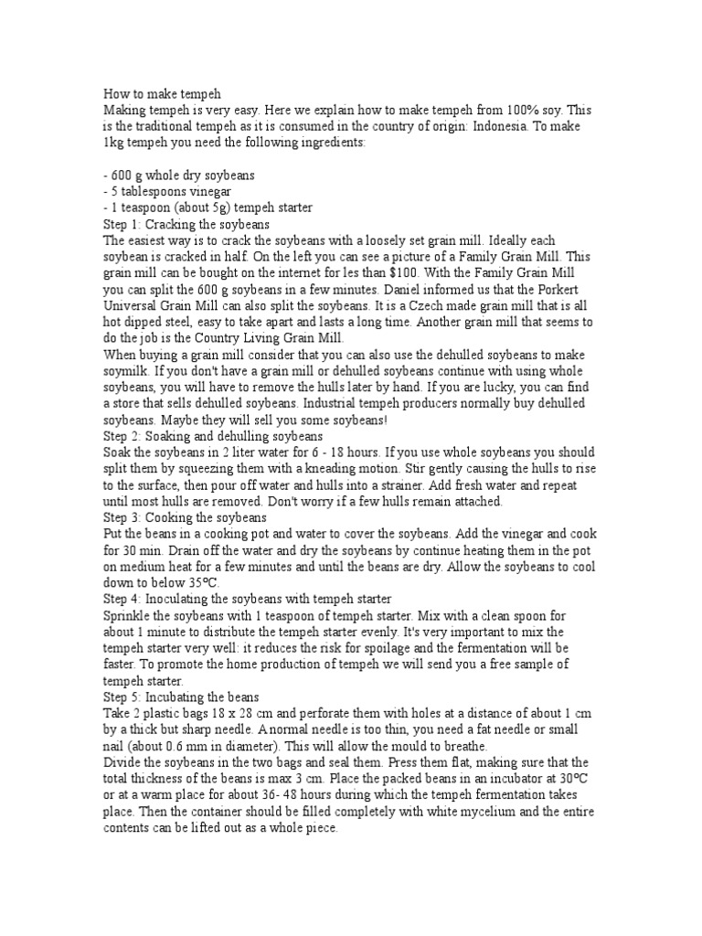 How To Make Tempeh | PDF | Soy Milk | Soybean
