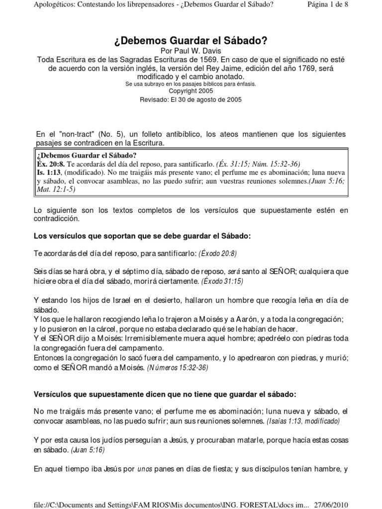 ¿ Debemos Guardar El Sábado | PDF | Moisés | Diez Mandamientos