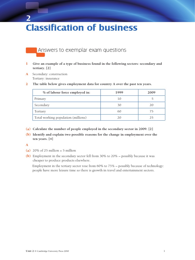 Classification of Business: Answers To Exemplar Exam Questions | PDF ...