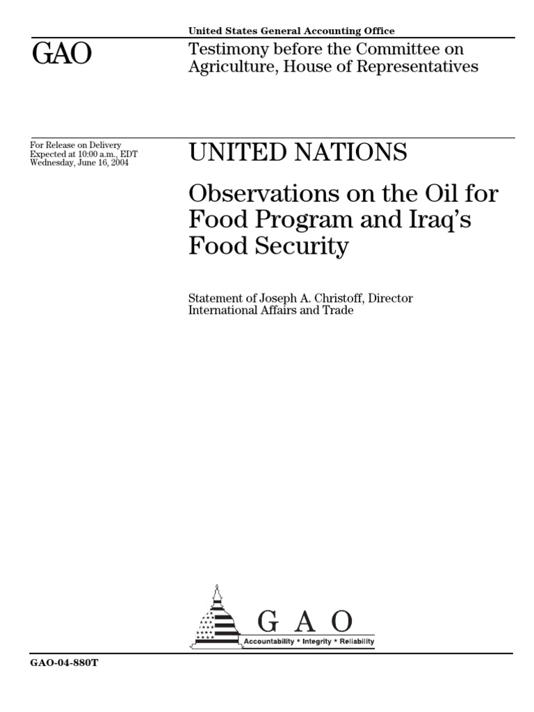 United Nations Observations On The Oil For Food Program and Iraq's Food ...