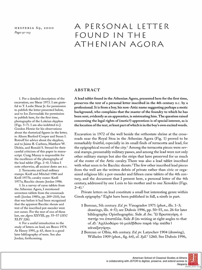 A Personal Letter Found in The Athenian Agora | PDF | Apprenticeship ...