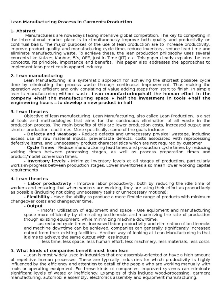 Study On Lean Manufacturing Process in Garments Production | PDF | Lean ...