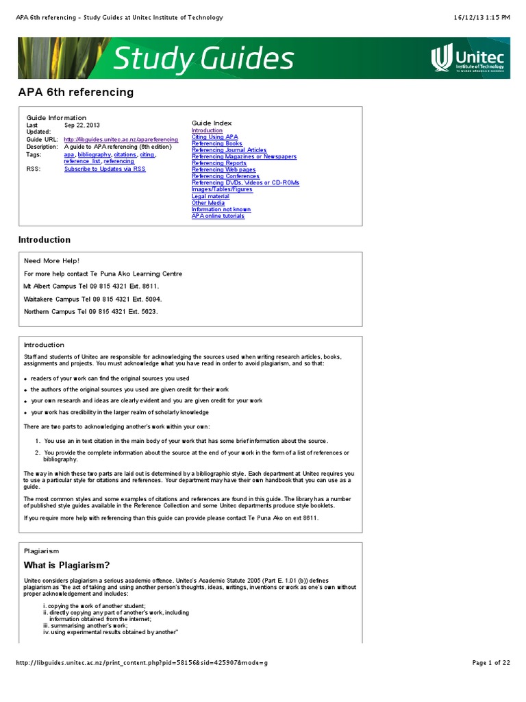 APA 6th Referencing - Study Guides at Unitec Institute of Technology ...