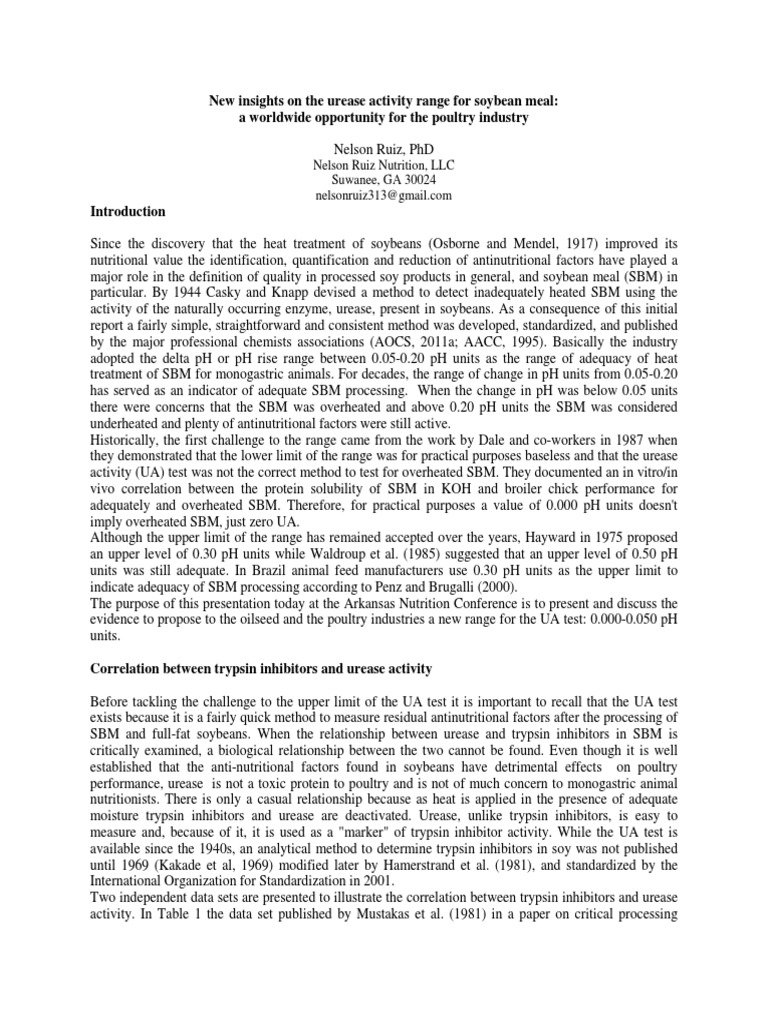 Ruiz - New Insights On The Urease Activity Range For Soybean Meal ...
