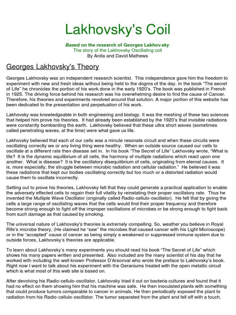 Lakhovsky Coil Necklace | Download Free PDF | Radiation | Microorganism