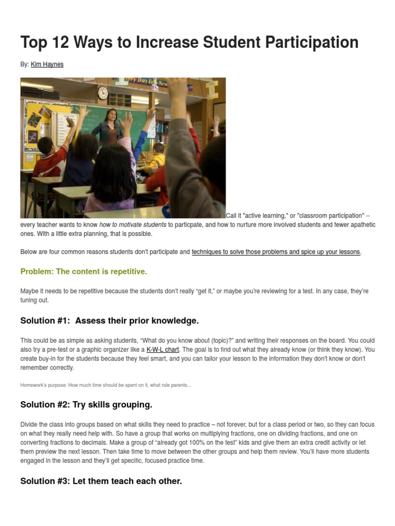 Top 12 Ways To Increase Student Participation | PDF | Physical ...