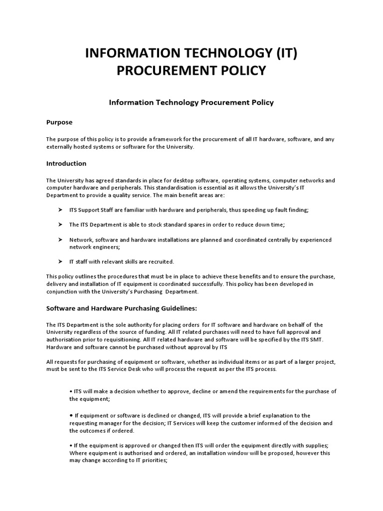IT Procurement Policy Overview | PDF