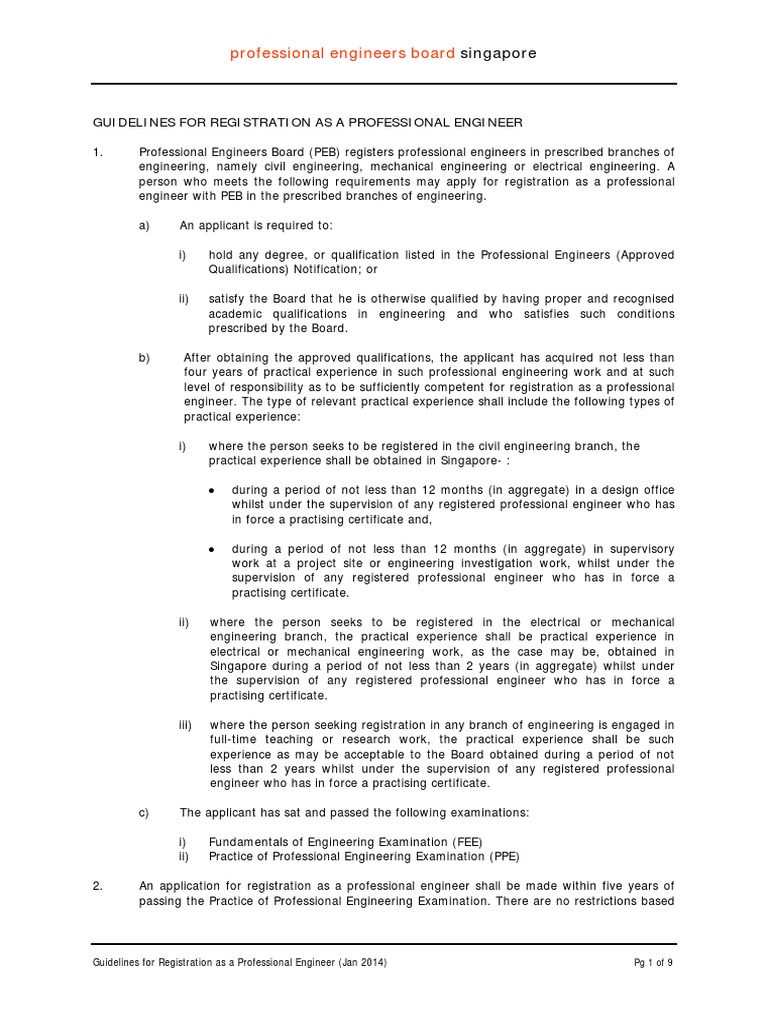 Guidelines For Registration As A Professional Engineer - Peb Singapore ...
