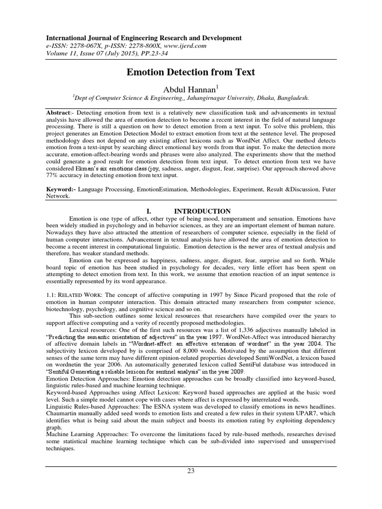 Emotion Detection From Text | Download Free PDF | Grammatical Tense ...