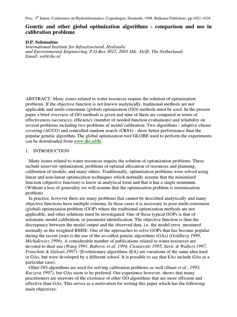 Genetic and Other Global Optimization Algorithms - Comparison and Use ...