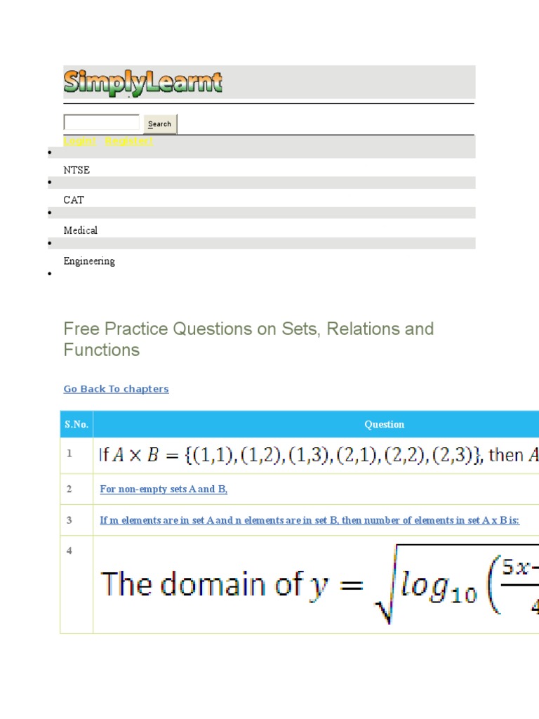 Sets Relations and Functions | PDF | Mathematical Objects | Teaching ...