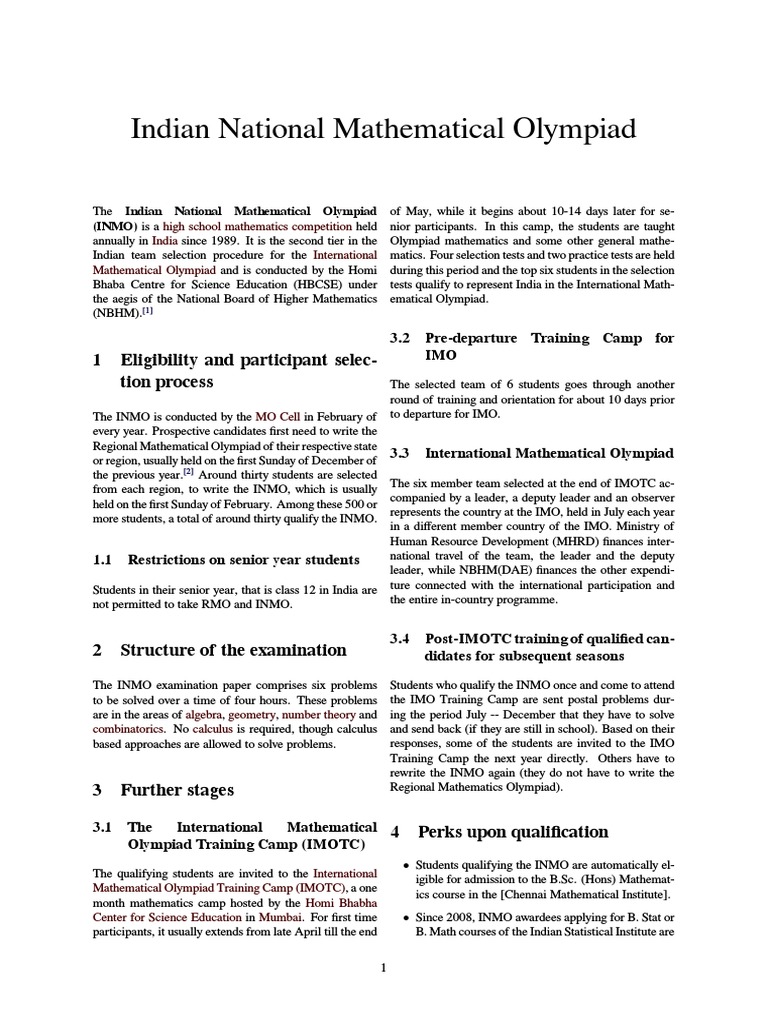 Indian National Mathematical Olympiad | PDF | Academia | Teaching ...