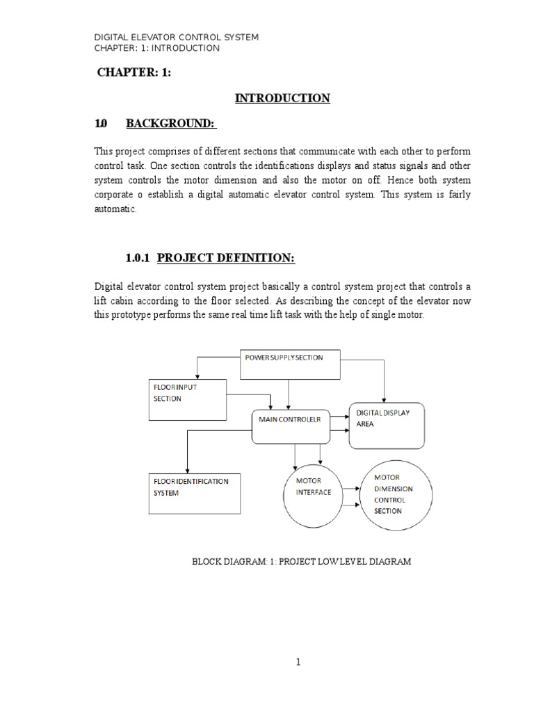 1.0 Background:: Digital Elevator Control System Chapter: 1 ...