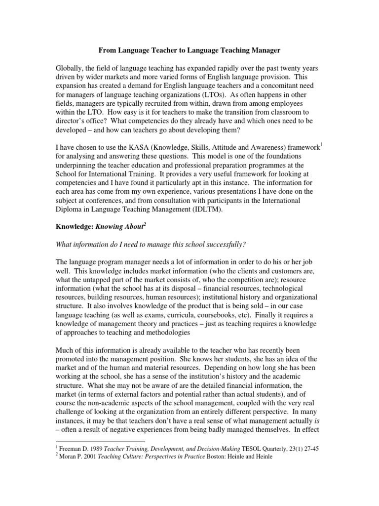 Transitioning from Teacher to Manager | PDF | Teachers | Language Education