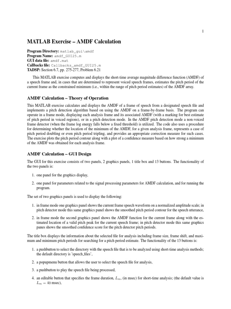 MATLAB Exercise - AMDF Calculation | Download Free PDF | Mode (Statistics) | Sampling (Signal ...