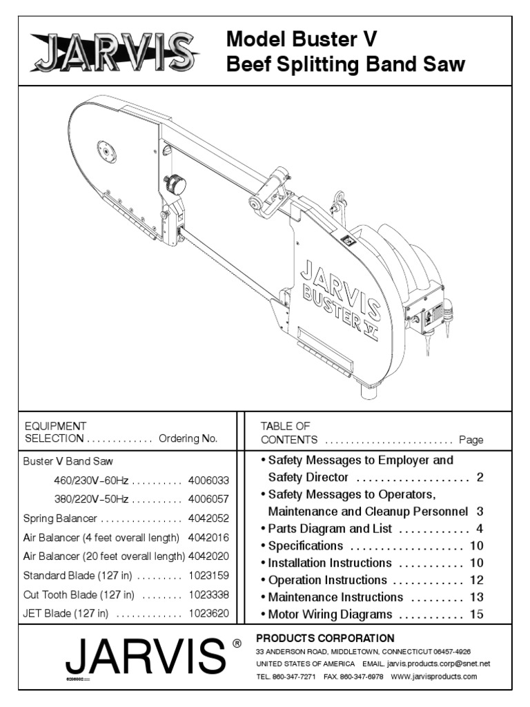 Jarvis: Model Buster V Beef Splitting Band Saw | PDF | Electrical ...