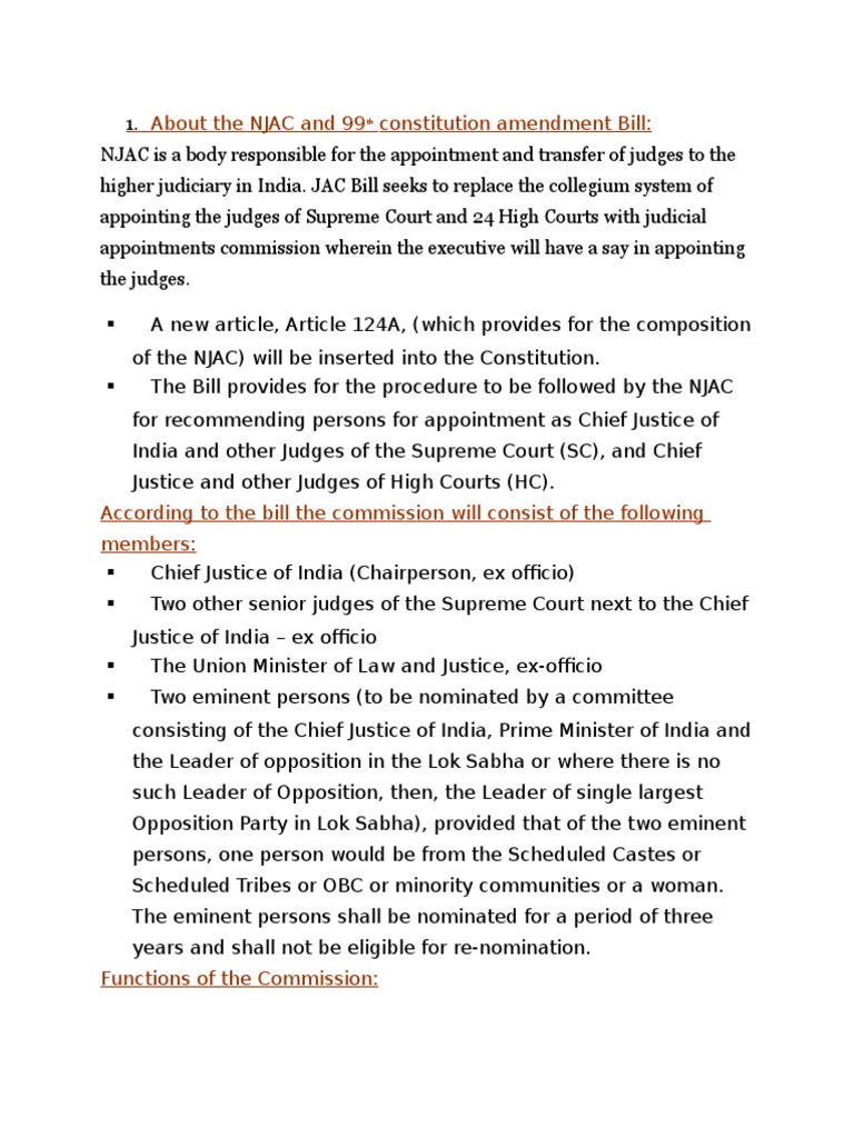 About The NJAC and 99 Constitution Amendment Bill | PDF | Net ...