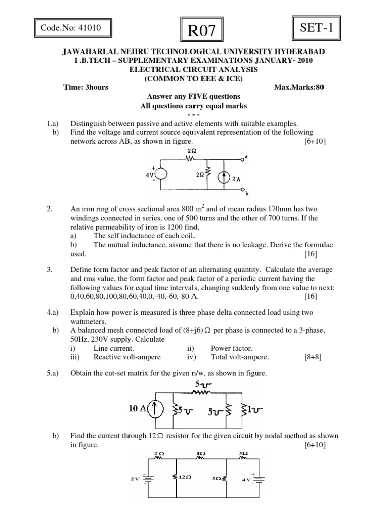 R07a1ec02-Electrical Circuit Analysis | Download Free PDF | Inductance ...