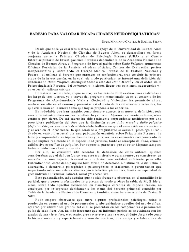 Baremo Castex | PDF | Psique (psicología) | Trauma psicólogico