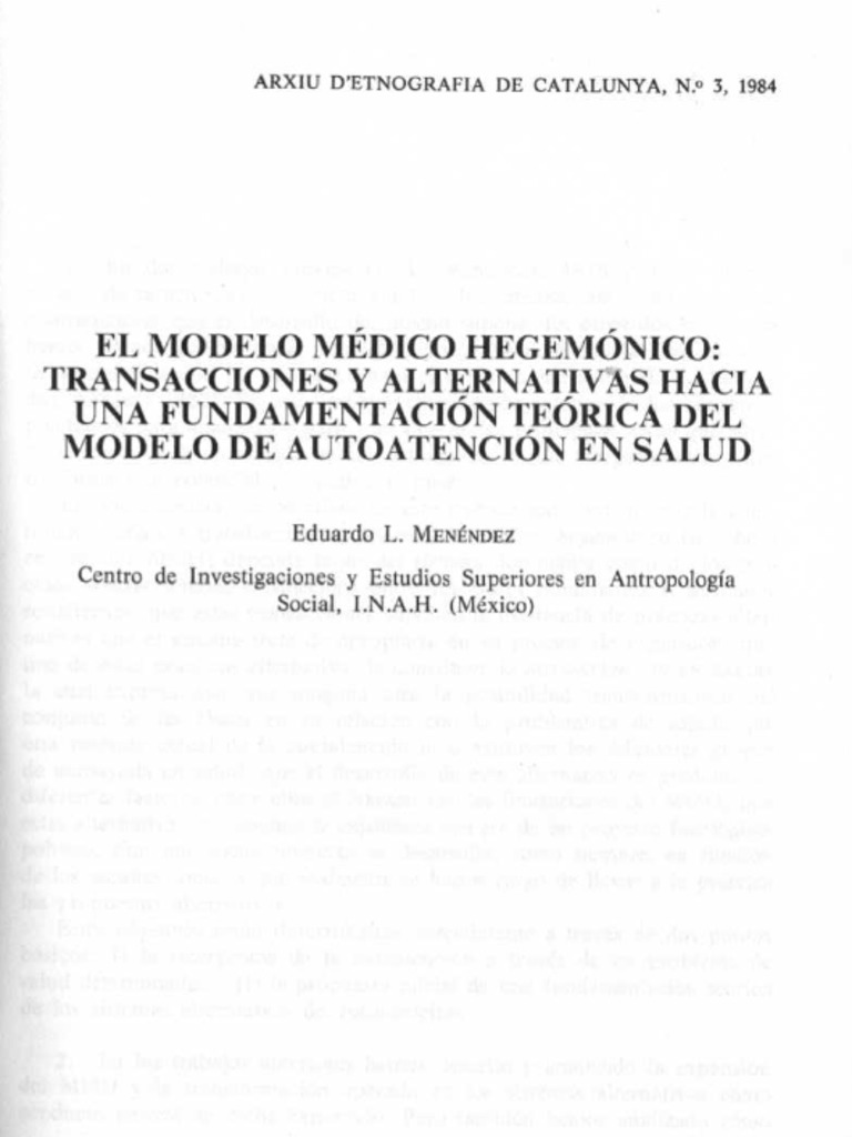 El Modelo Médico Hegemónico, Transacciones y Alternativas Hacia Una ...